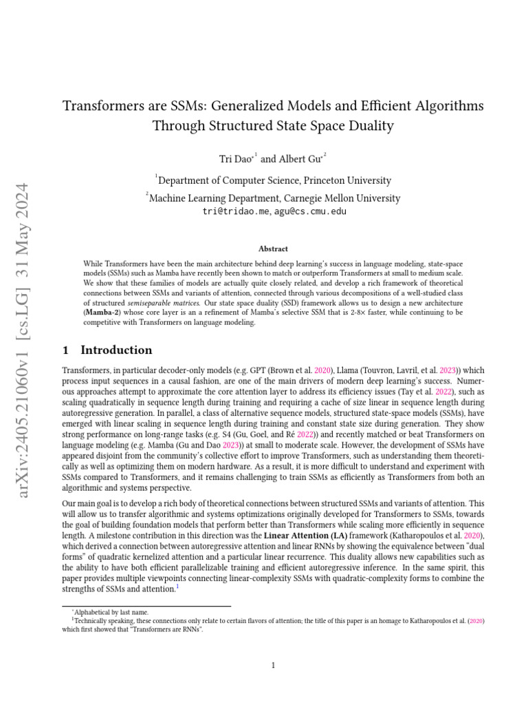 Mamba 2 | PDF | Matrix (Mathematics) | Tensor
