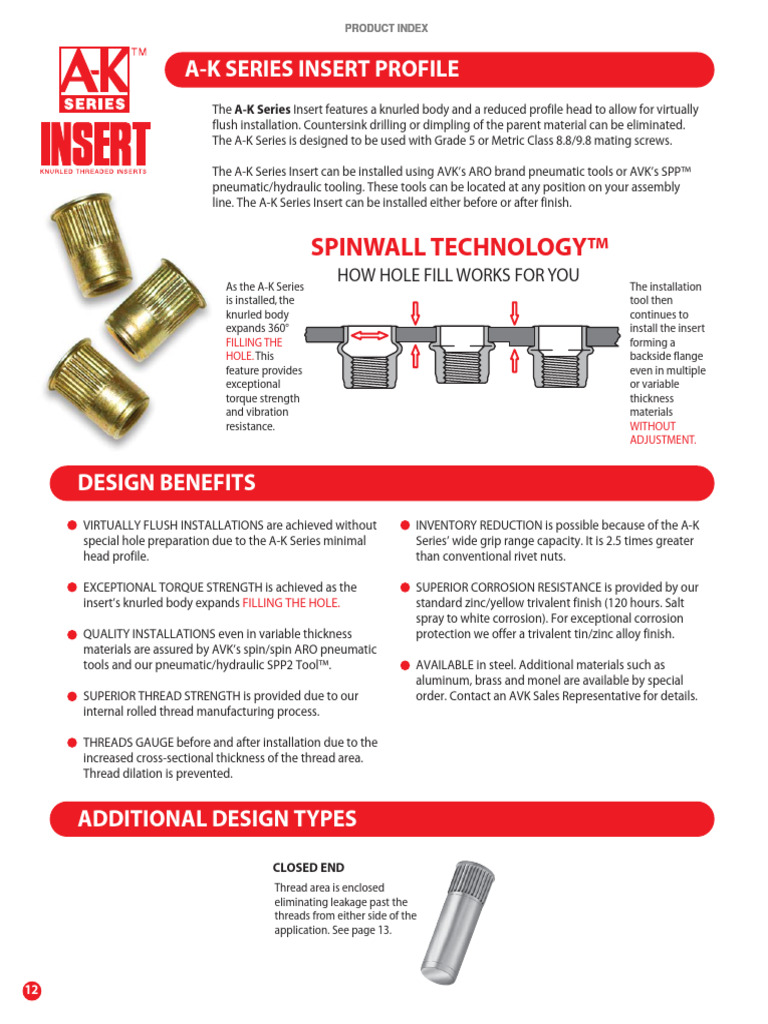 Data AK Series Threaded Insert Data | PDF | Rivet | Metals