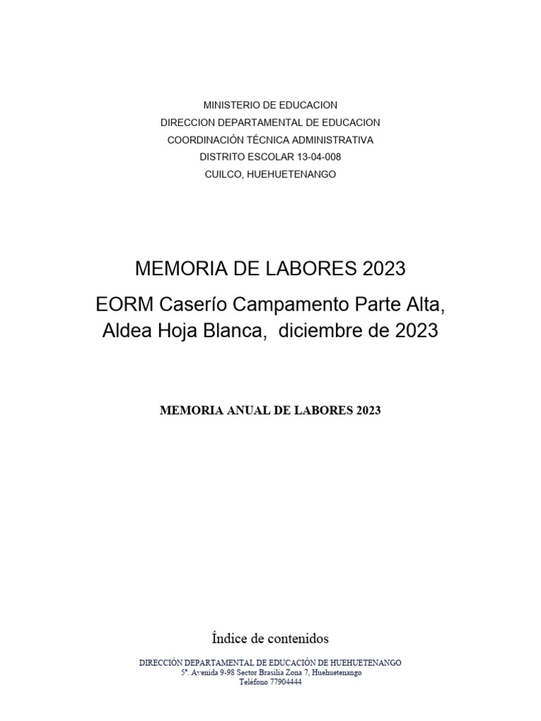 Modelo de Memoria de Labores | PDF | Educación primaria | Educación de ... Modelo de Memoria de Labores | PDF | Educación primaria | Educación de ...