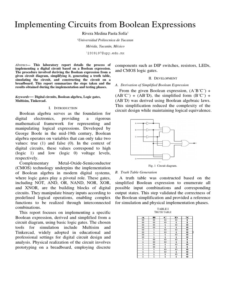 Practice 1 - Implementing Circuits From Boolean Expressions | PDF | Electronic Circuits ...