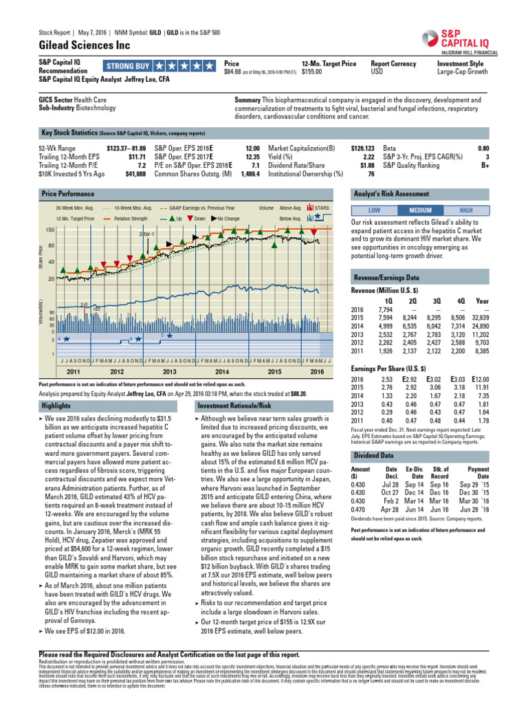 Gilead Sciences: 2016 Market Overview | PDF | Management Of Hiv/Aids