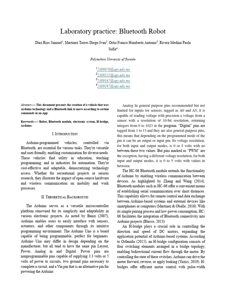 Laboratory Practice - Bluetooth Robot | PDF | Arduino | Bluetooth