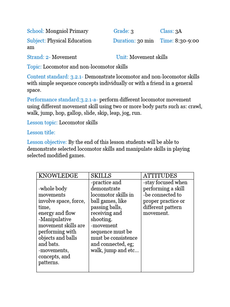 EDCD 201 Task #2 lesson plan | Download Free PDF | Animal Locomotion ...