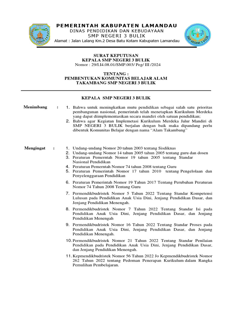 SK Komunitas Belajar SMP 3 | PDF | Karier & Perkembangan | Ilmu Sosial