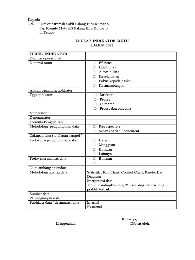 Format Indikator Mutu 2022 | PDF