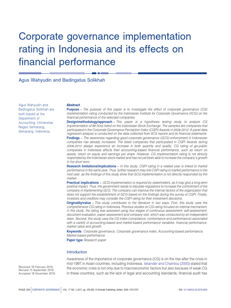 Artikel CG - Financial Performance | PDF | Governance | Stocks