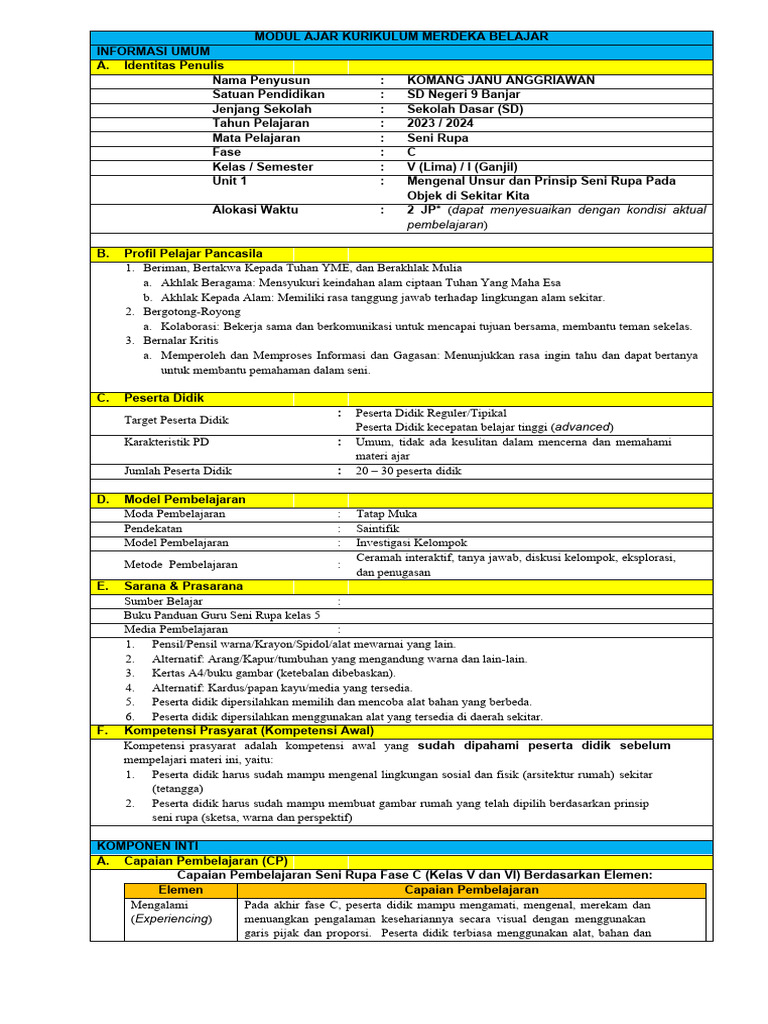 Modul Seni Rupa Kls V Sms 1 | PDF
