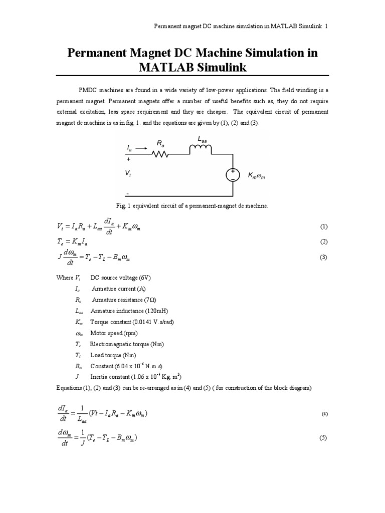 12 - Permanent Magnet DC Machine Simulation in MATLAB Simulink | PDF ...
