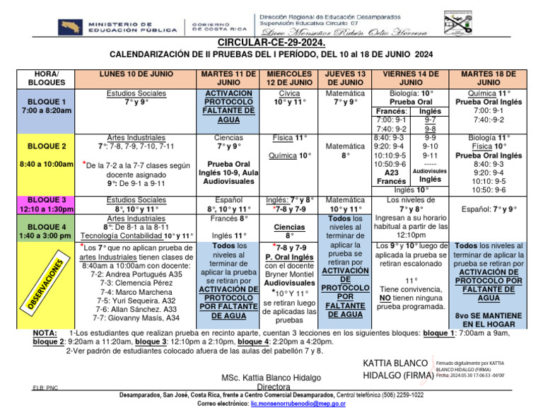 Ce-0029-2024, Calendario de II Pruebas, I Periodo 2024 | PDF