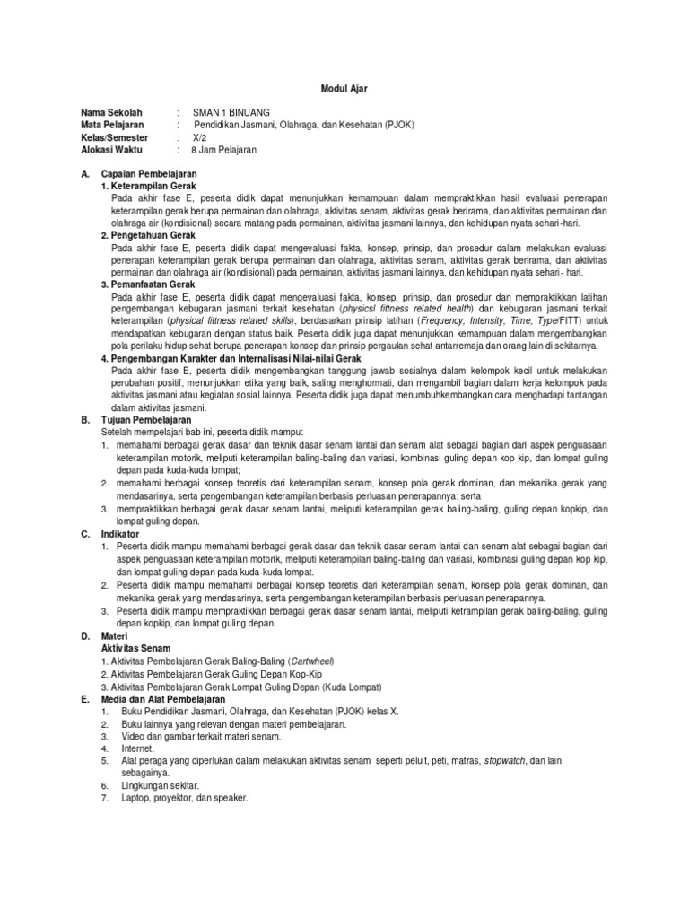 Modul Penjas X Semester 2 Bab 8 | PDF