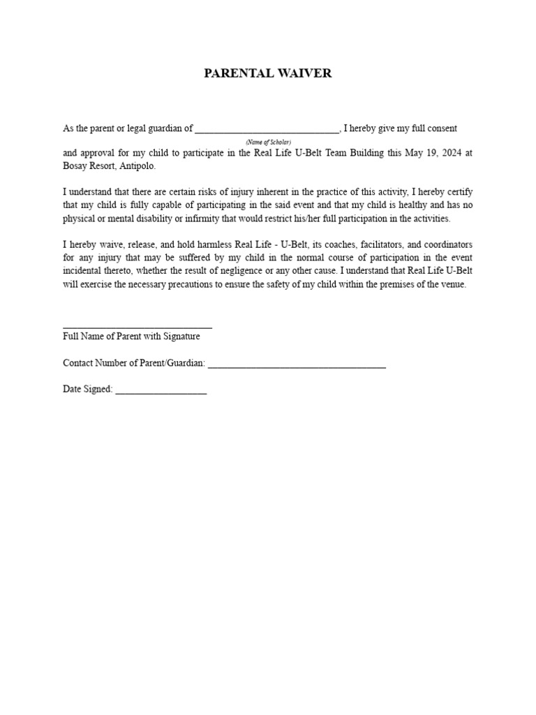 Parental Consent Waiver for Team Building | PDF | Self-Improvement ...
