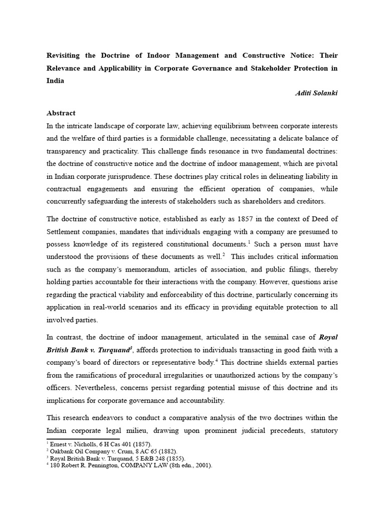 Revisiting The Doctrine of Indoor Management and Constructive Notice ...