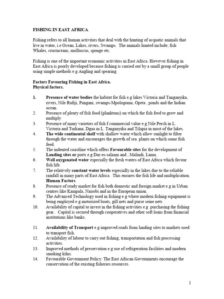 S3 Geography Fishing in East Africa Notes | PDF | Fishing Trawler ...