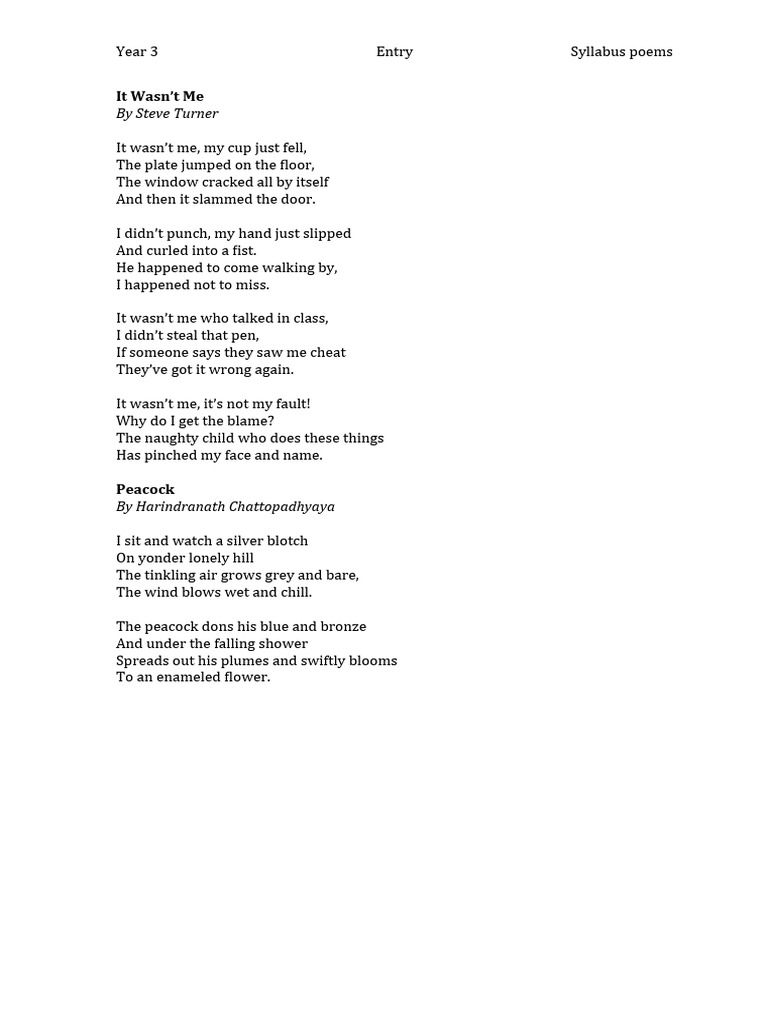 Syllabus Poems Entry | PDF