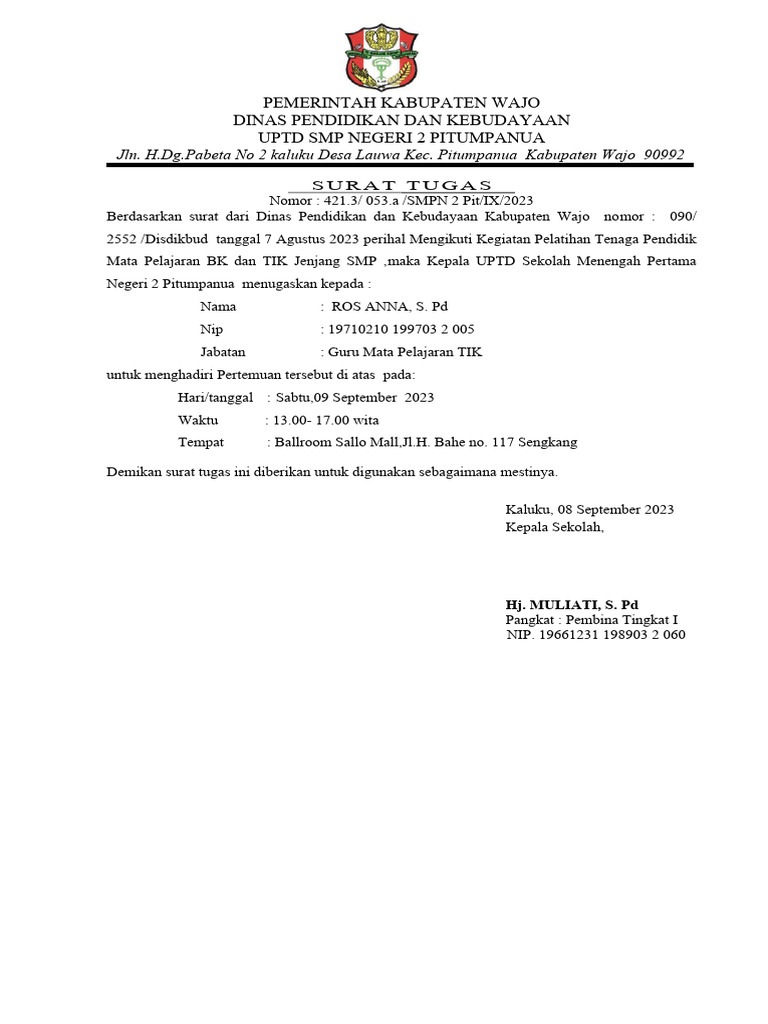 Surat Tugas MGMP BK DAN TIK | PDF