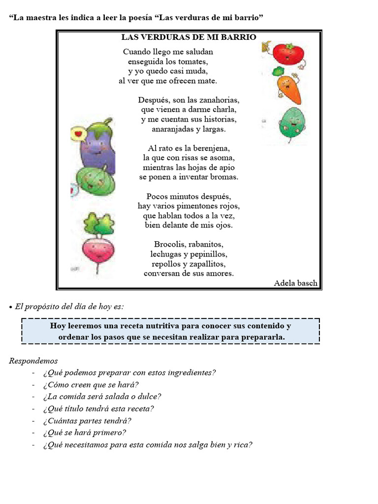 La Maestra Les Indica A Leer La Poesía | PDF | ensalada | Fruta