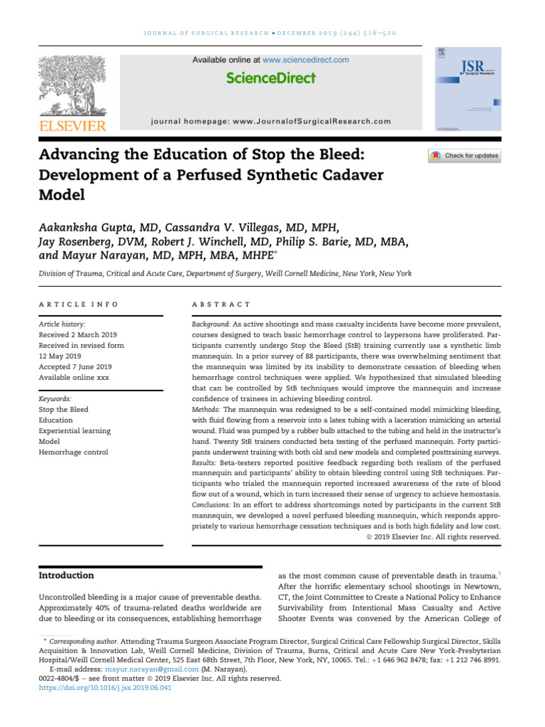 Advancing The Education of Stop The Bleed | PDF | Bleeding | Stroke