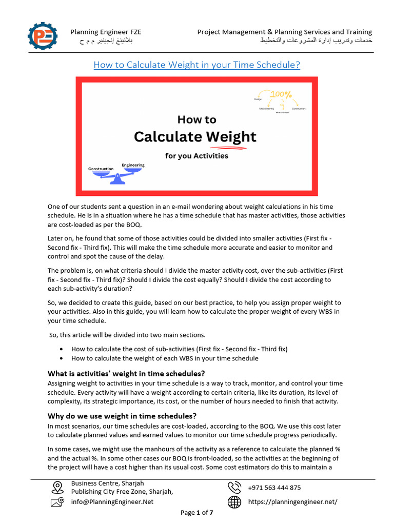 Calculate Activity Weight in Schedules | PDF | Project Management