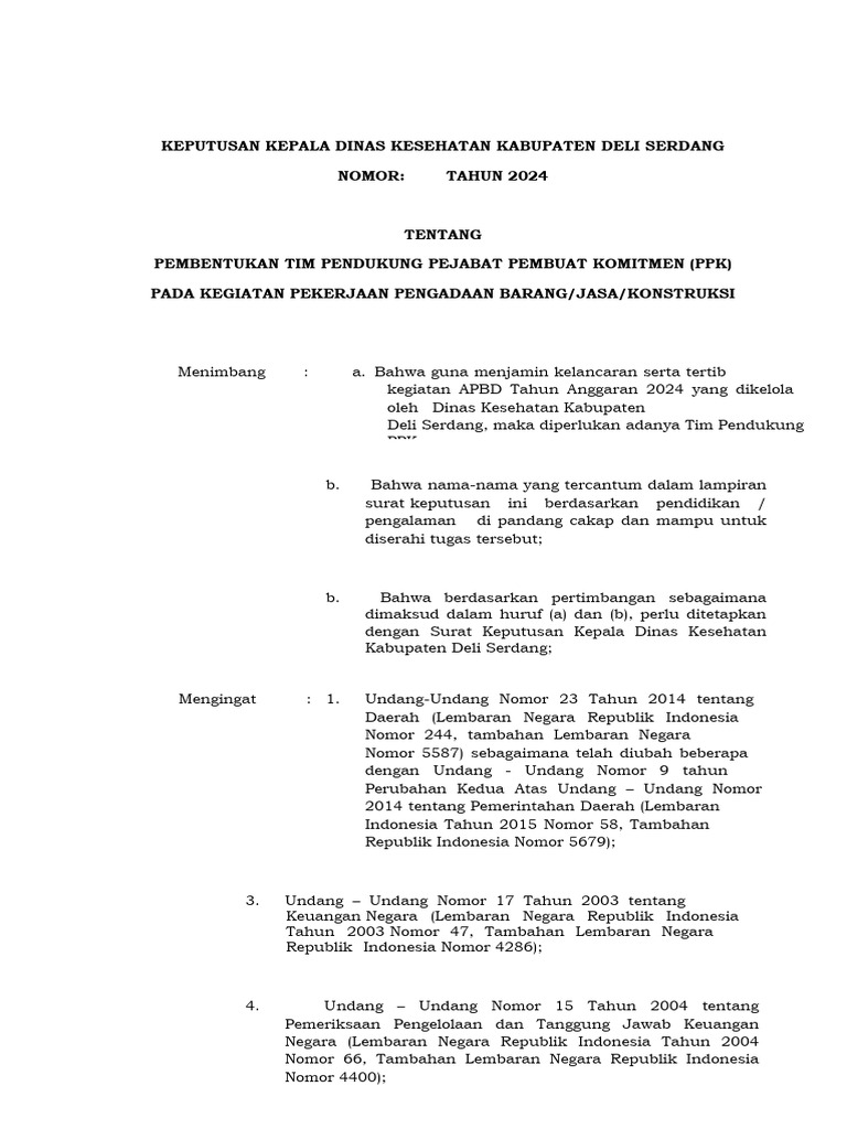 SK Tim Pendukung PPK | PDF