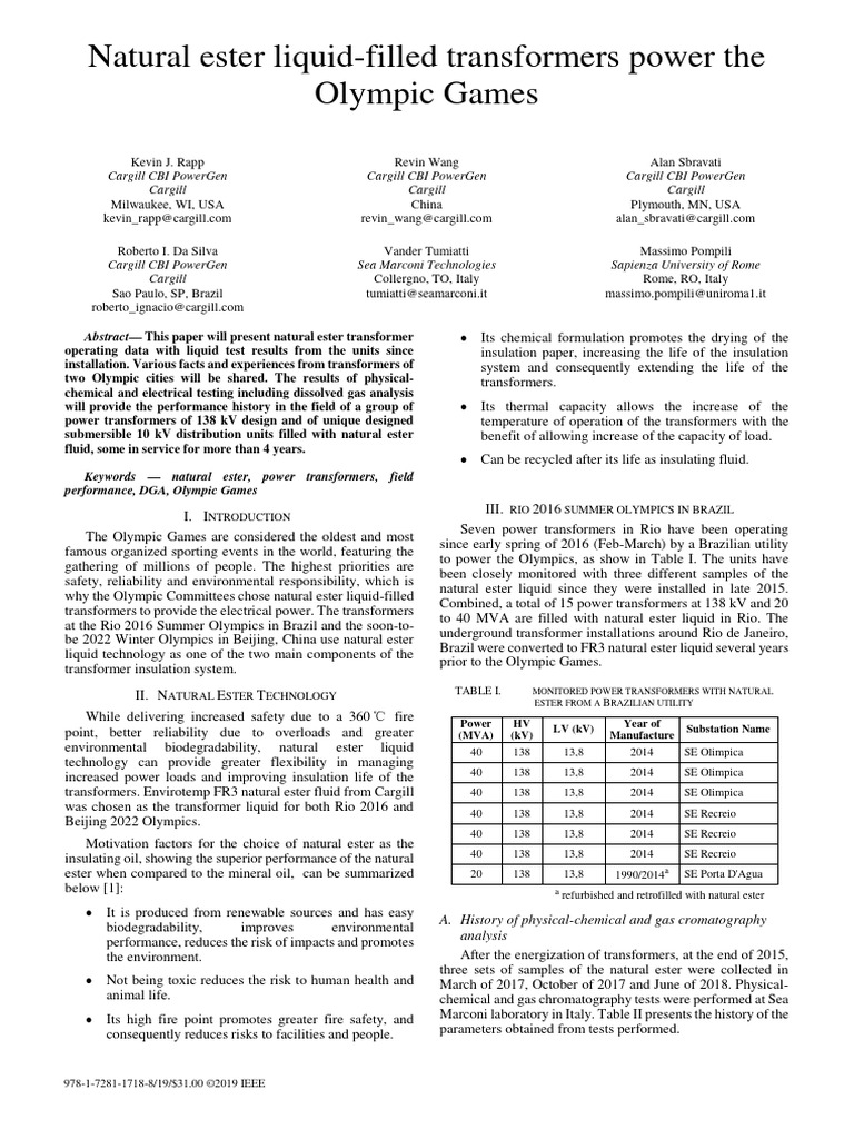 2019 06 Natural Ester Liquid Filled Transformers Power The Olympic ...