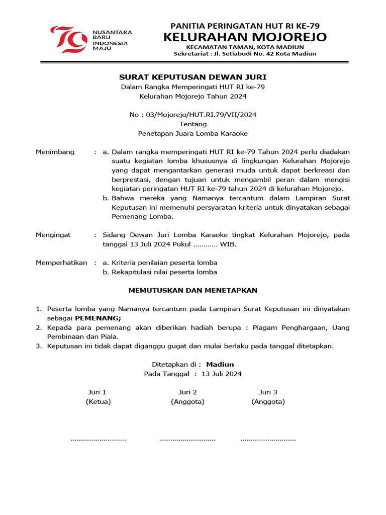 Surat Keputusan Dewan Juri - Ok | PDF