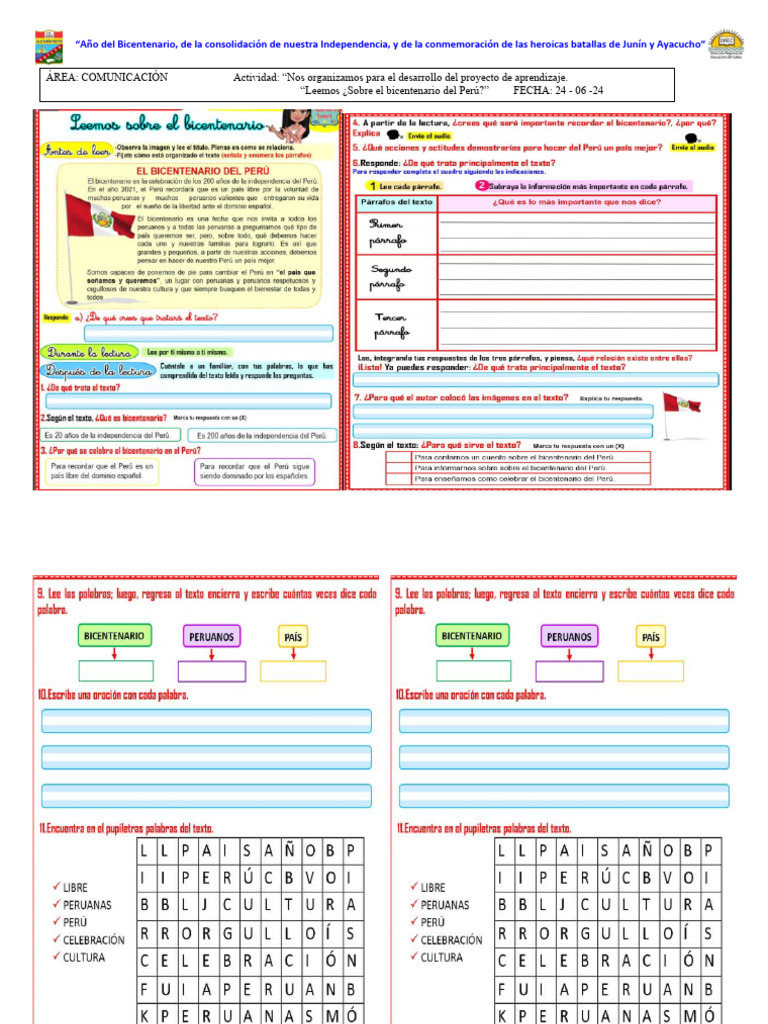 FICHAS DEL 24 AL 29 DE JUNIO | Descargar gratis PDF | Perú