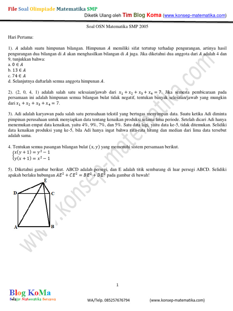 Soal Olimpiade Matematika SMP 2005 | PDF