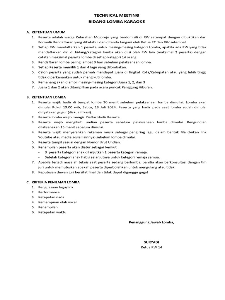 Technical Meeting Lomba | PDF