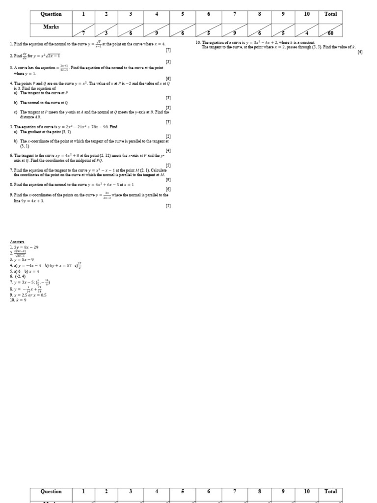 Differentiation Set 2-4 | PDF | Tangent | Gradient