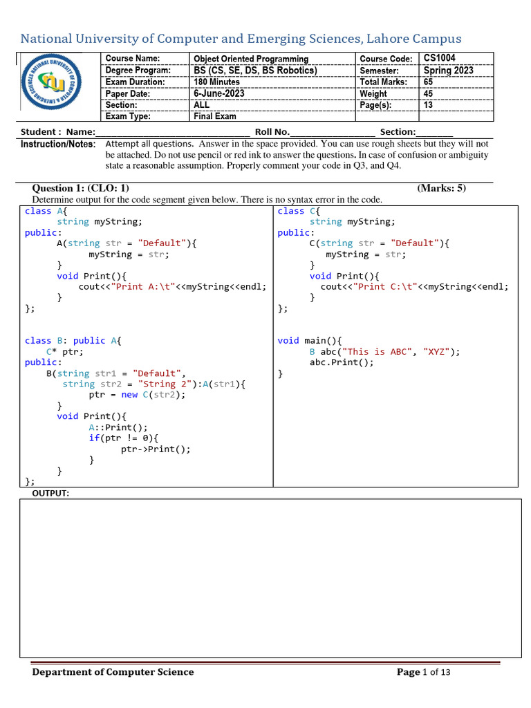 OOP Final Exam | PDF | Computer Engineering | Computer Programming OOP Final Exam | PDF | Computer Engineering | Computer Programming