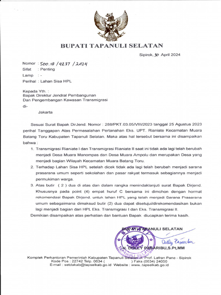 Surat Perihal Lahan Sisa HPL | PDF