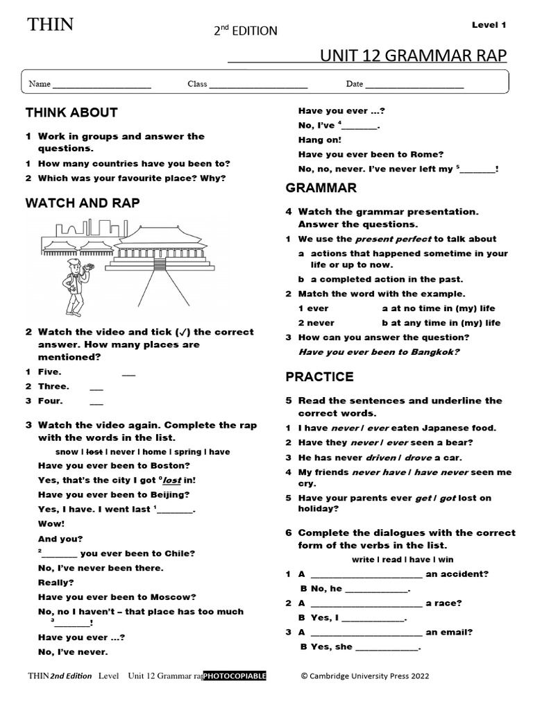 Thk2e BrE L1 Grammar Rap Unit 12 | PDF | Linguistic Typology | Language ...