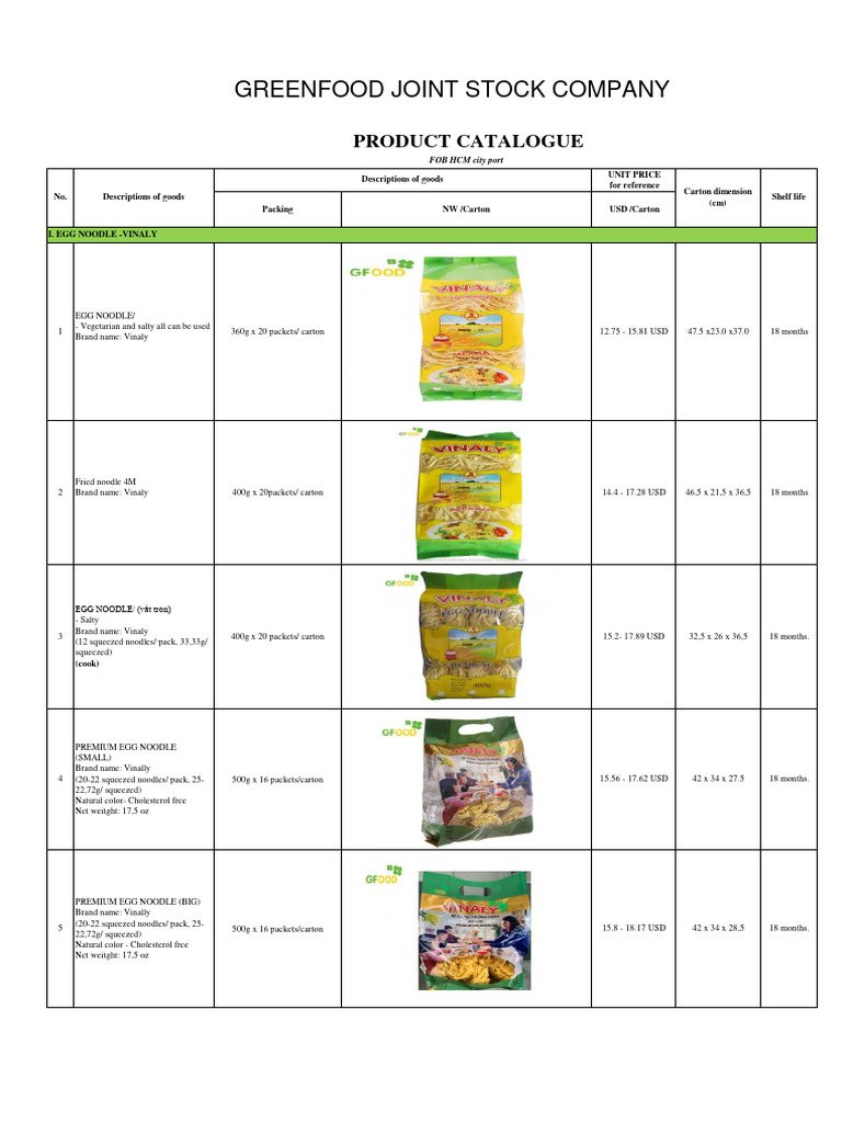 Vinaly Noodle Product Catalogue | PDF | Pasta | Spaghetti