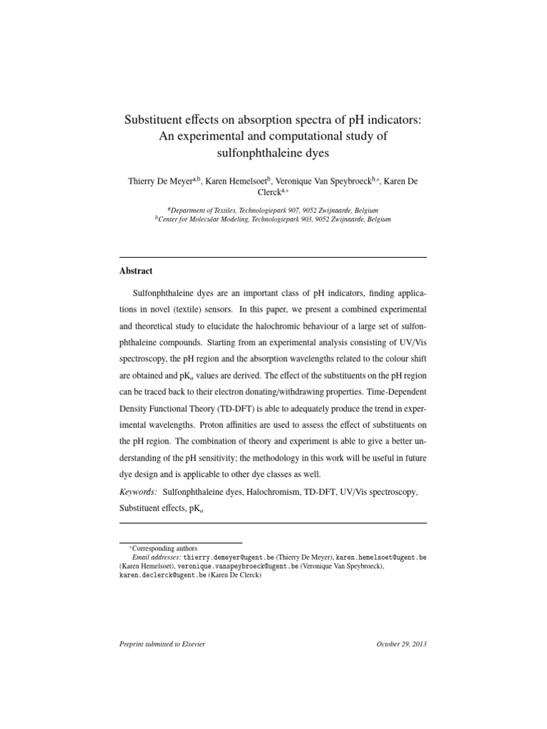 14 Dyes Pigments 102 Draft DeMeyer | PDF | Acid Dissociation Constant | Density Functional Theory