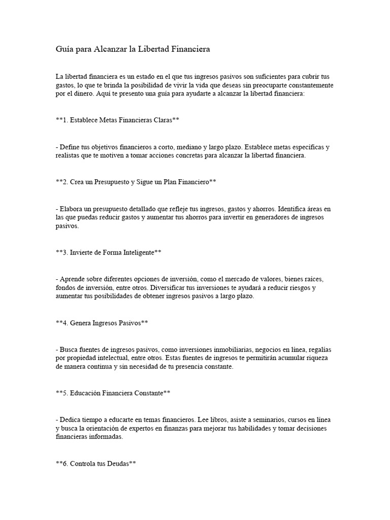 Guía Para Alcanzar La Libertad Financiera Pdf Dinero Economias