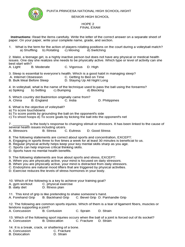 HOPE 2 Final Exam Overview | PDF | Physical Fitness | Stress (Biology)