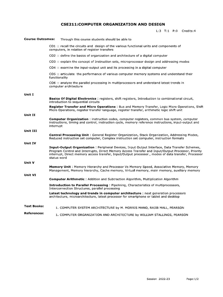 Cse-211 Computer Organization and Design | PDF