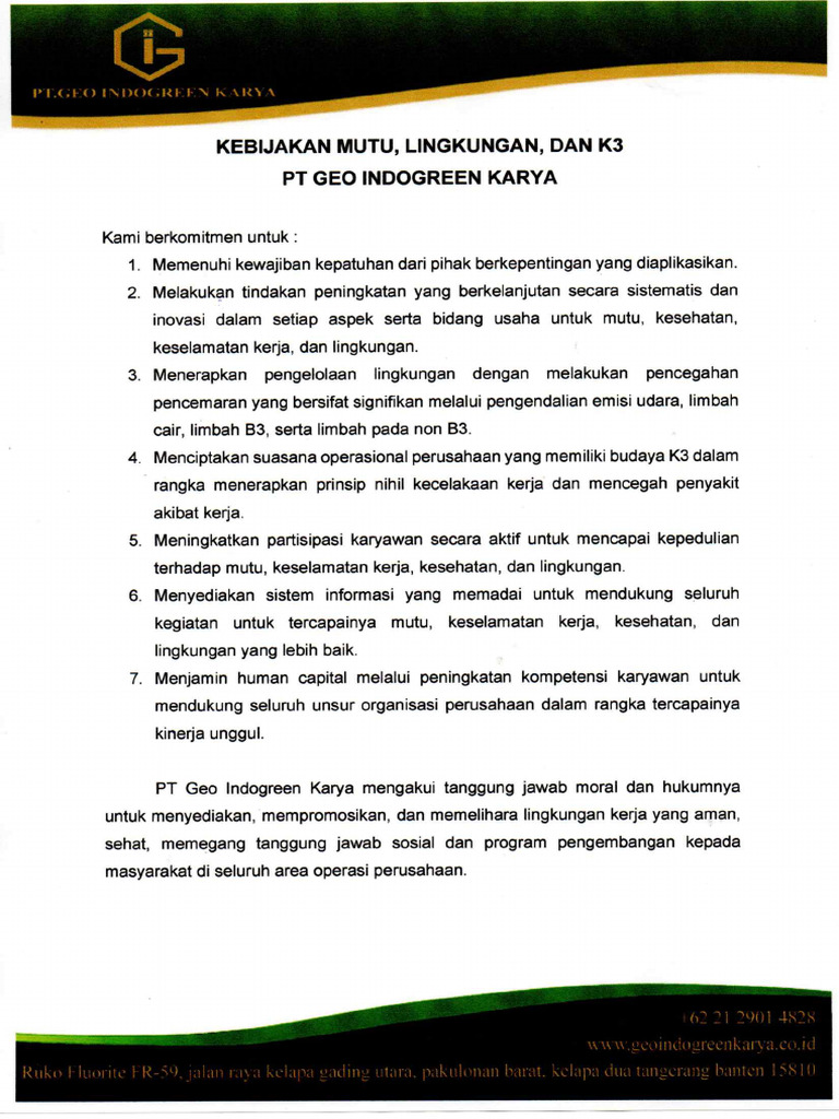 Kebijakan Mutu Dan K3L | PDF