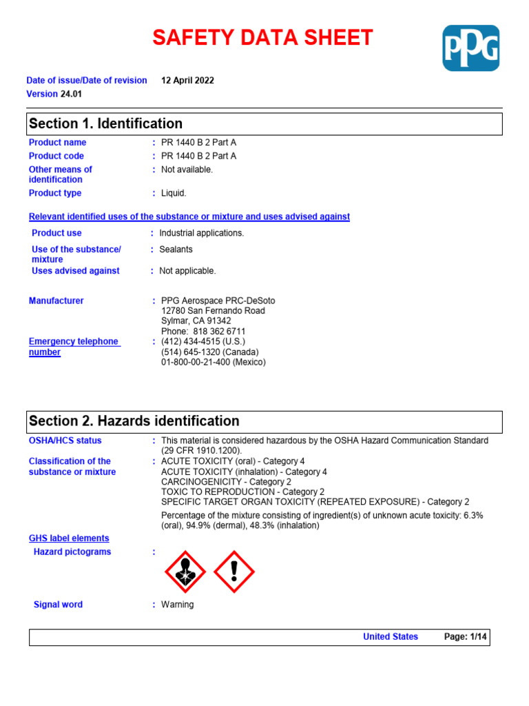 PR1440B2-2-50Z 5N US EN safetyDataSheet Sds 8822309847044 0 1 | PDF ...