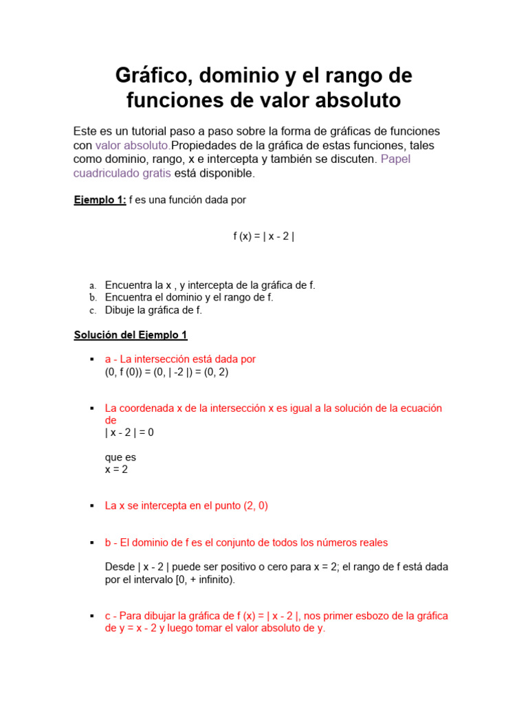 Gráfico y dominio de funciones absolutas | PDF | Función (Matemáticas ...