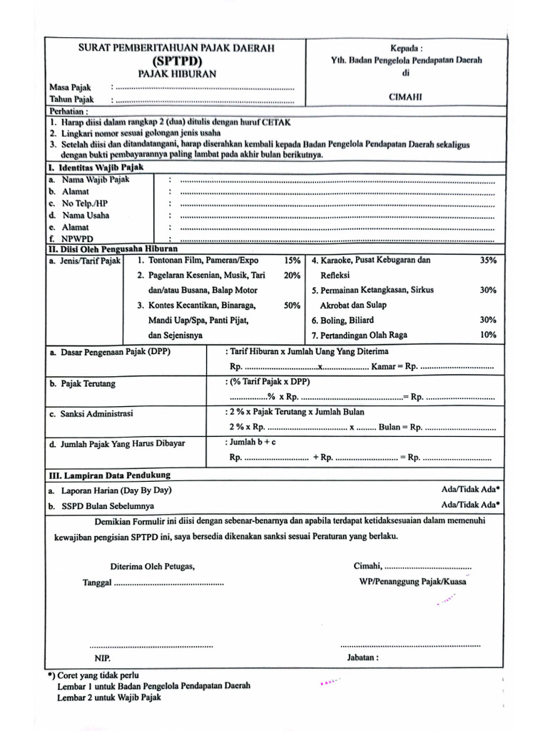 SPTPD Pajak Hiburan | PDF