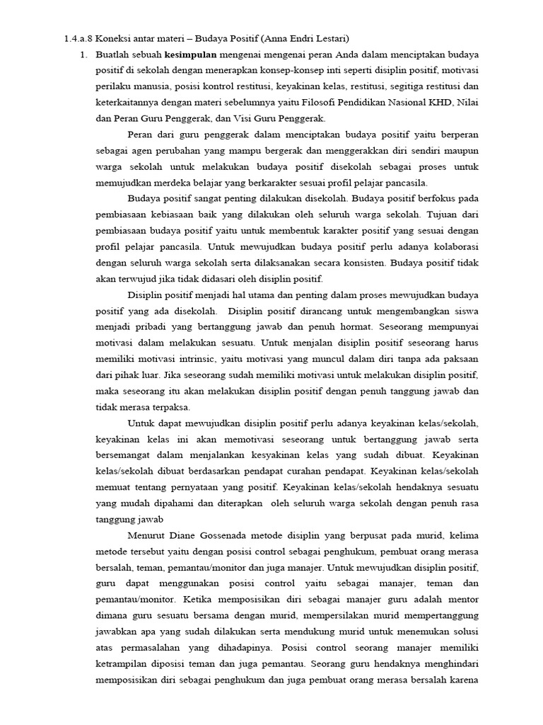 1.4 Koneksi Antar Materi - Budaya Positif Anna Endri Lestari | PDF