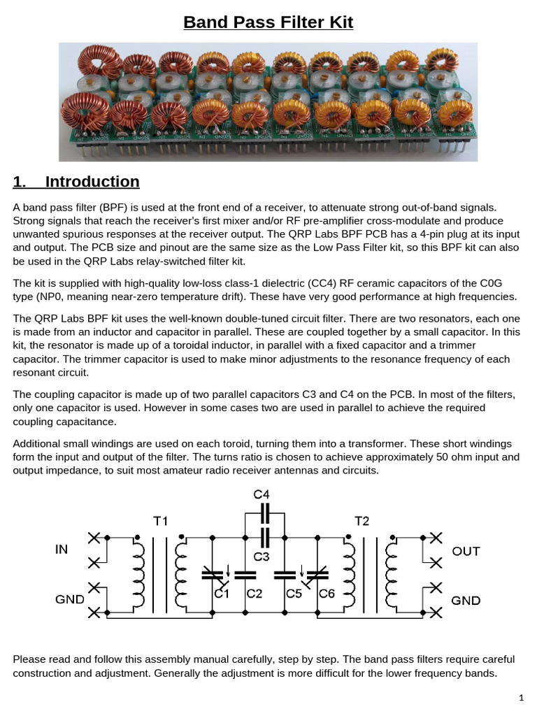 QRP Labs Band Pass Filter Kit Guide | PDF | Electronic Filter | Capacitor