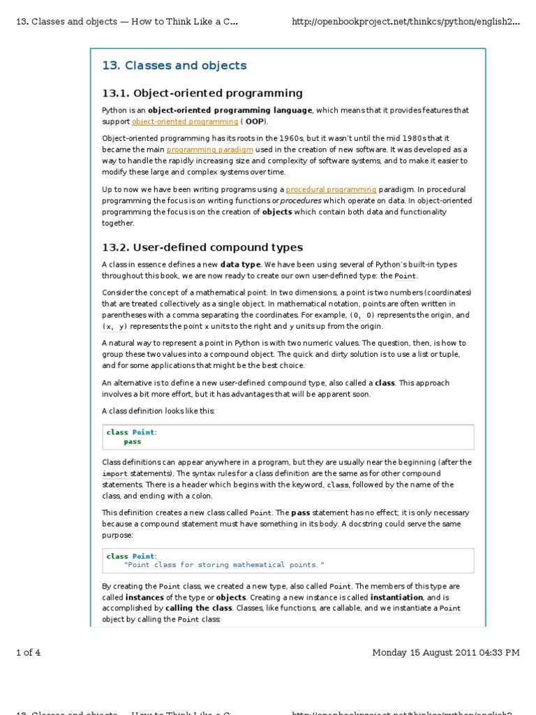 Classes And Objects 13 1 Object Oriented Programming Pdf Class Computer Programming