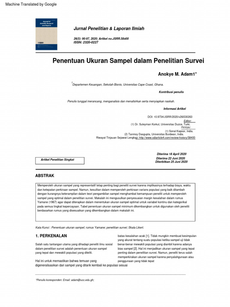 Rujukan Sample Size - Anokye M. Adam | PDF | Seni