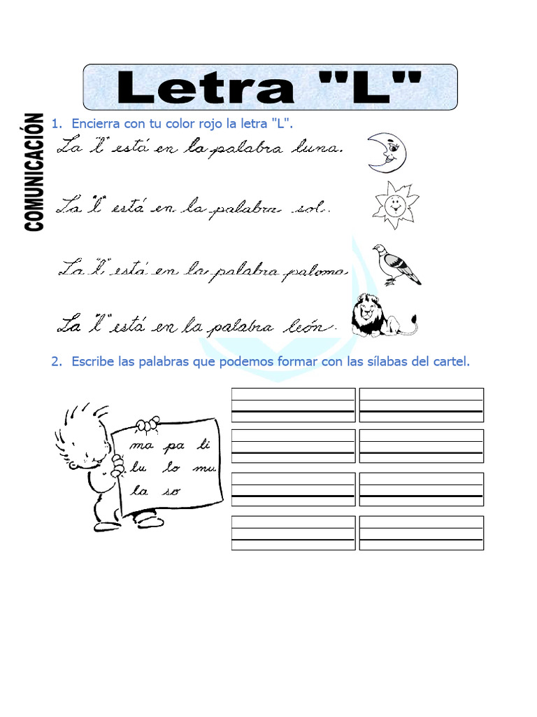 Ficha de La Letra L para Primero de Primaria | PDF