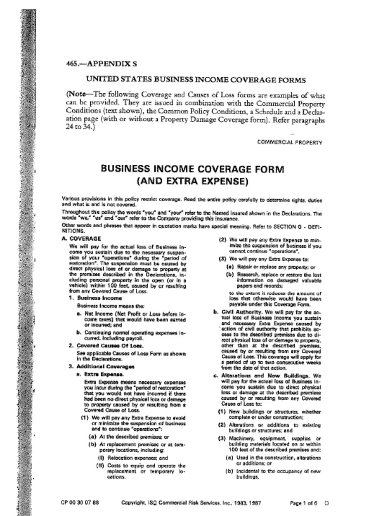 BI - Business Income Wording (Sample) | PDF