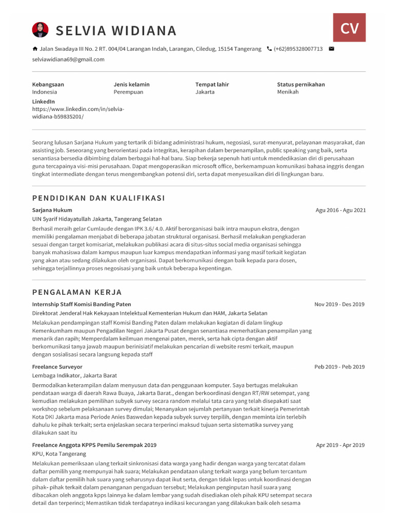 CV - Selvia Widiana | PDF