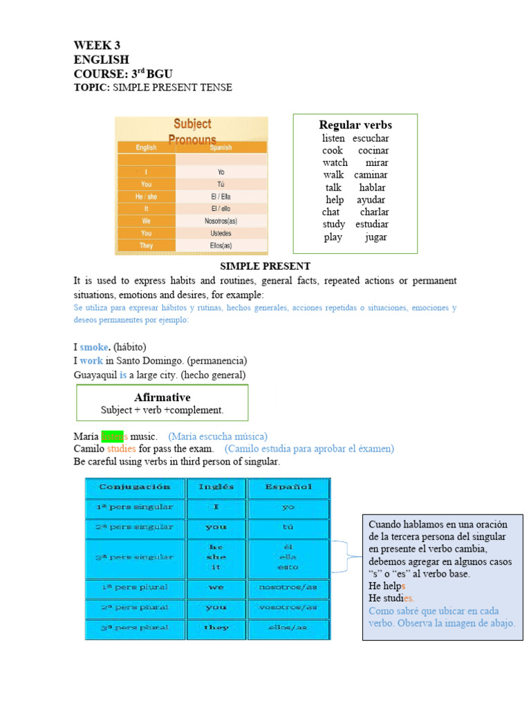 Refuerzo Inglés 3ro Bgu Semana 3 | PDF