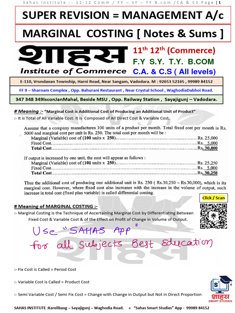 1h) Sy4 Ma Unit 1 MC Revi Note & Hand Solution (Sahas Institute) | PDF | Business Economics ...